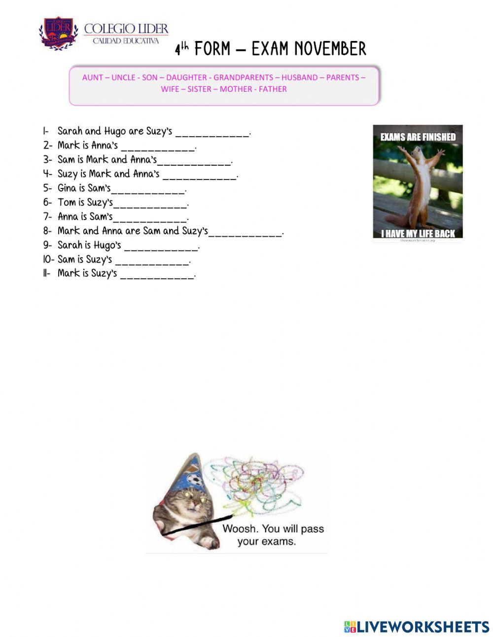 4th Form Exam 1676121 | Carla Vanzella | Live Worksheets