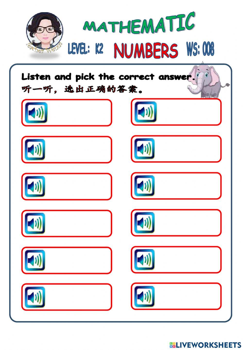 Numbers online exercise for K2 | Live Worksheets