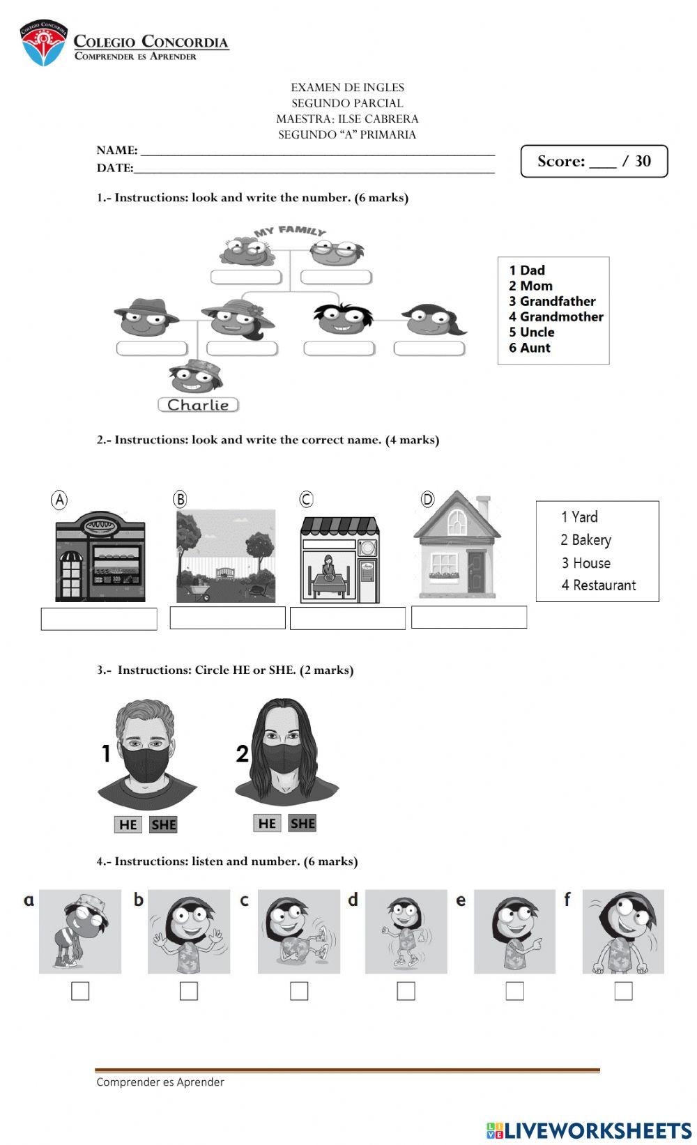 English test 2nd grade parcial 2 worksheet | Live Worksheets