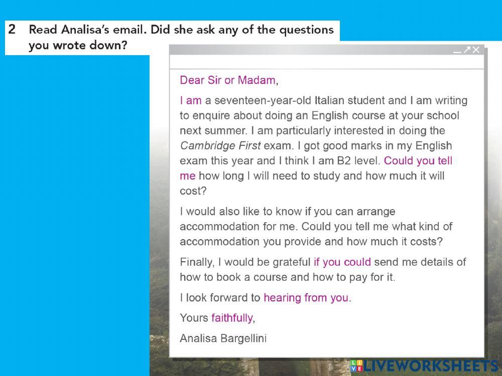 5.7 Writing -An email- A letter of enquiry 3492442