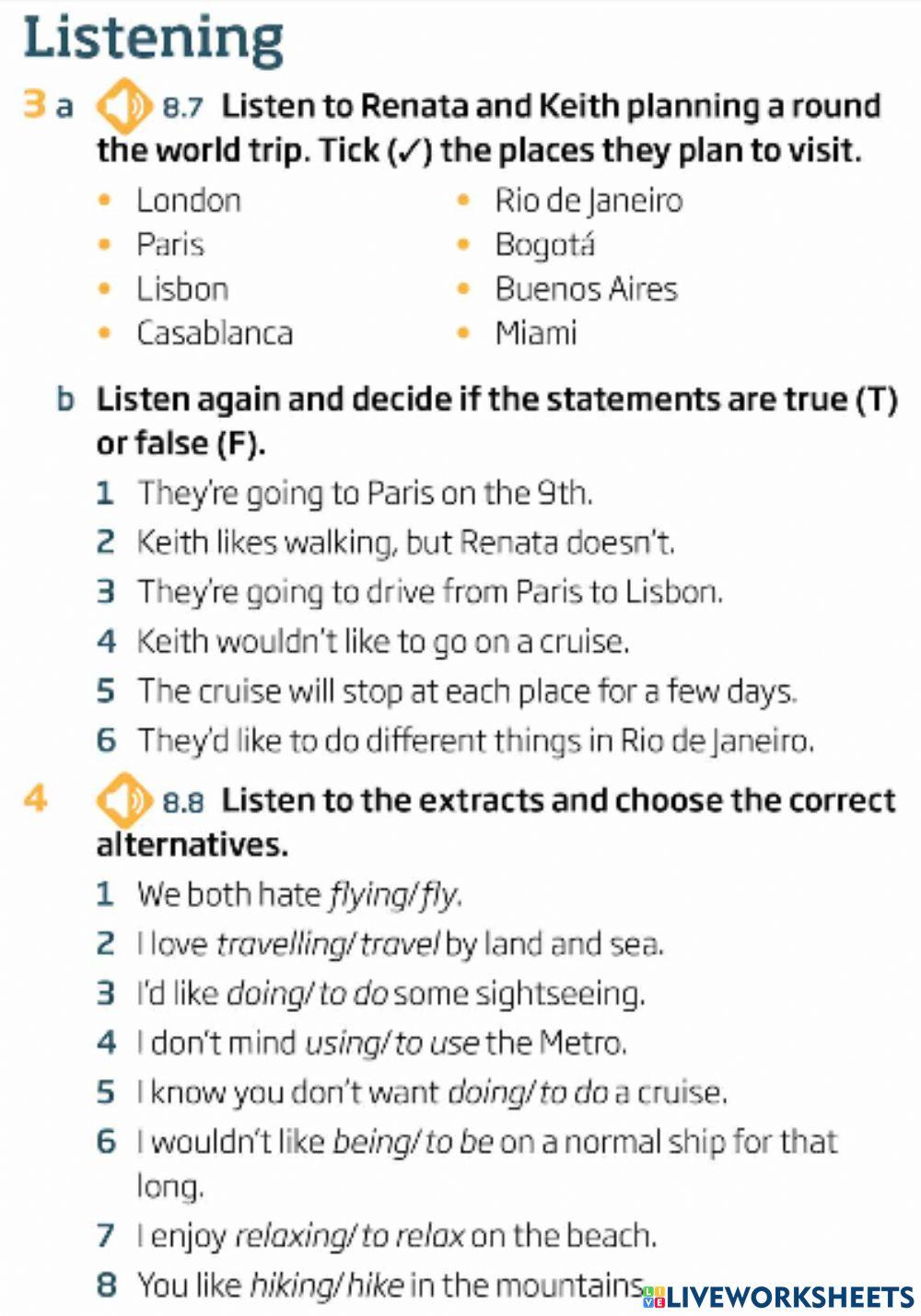 B1 unit 8c listening worksheet | Live Worksheets