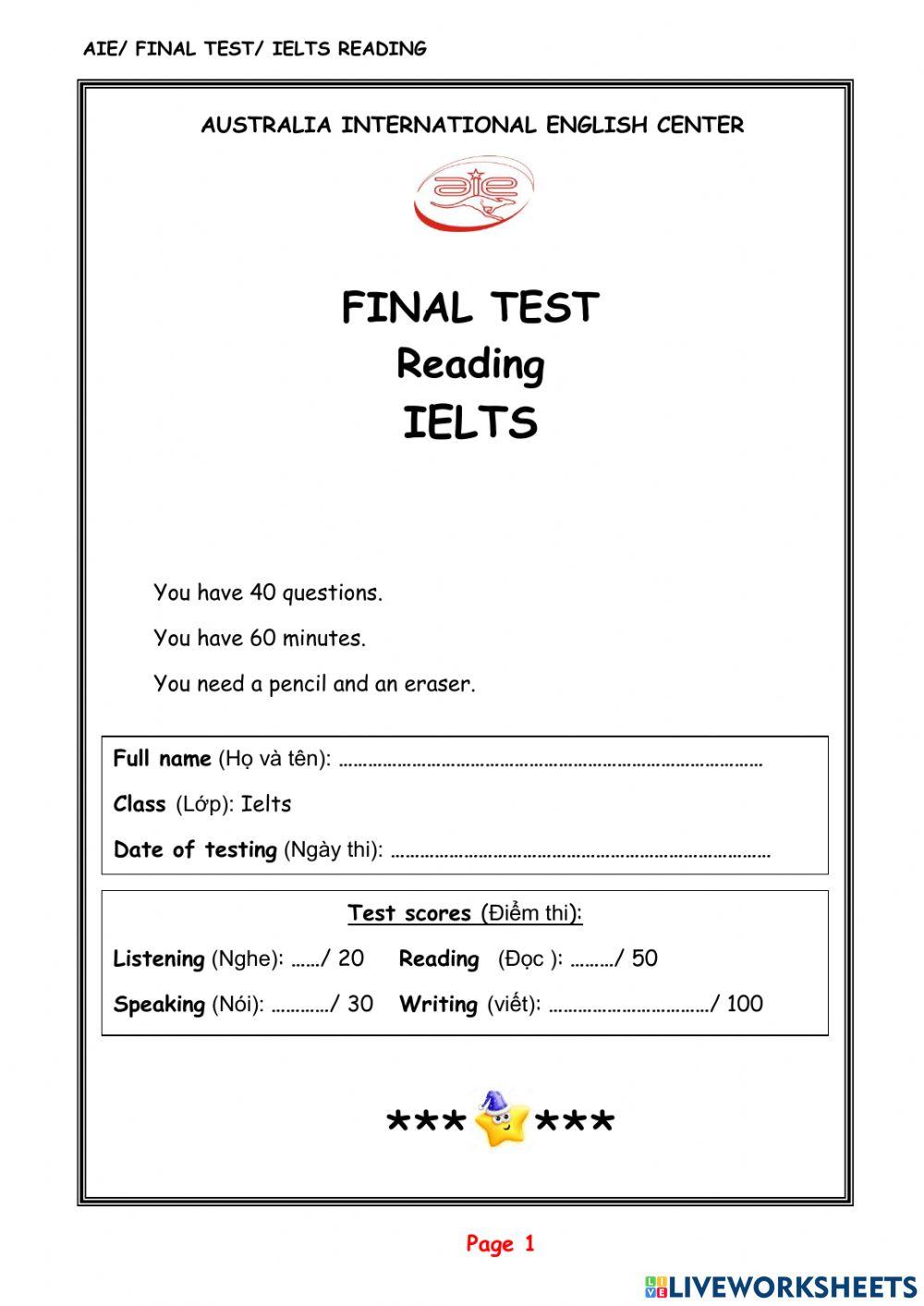 Reading ielts test interactive worksheet | Live Worksheets