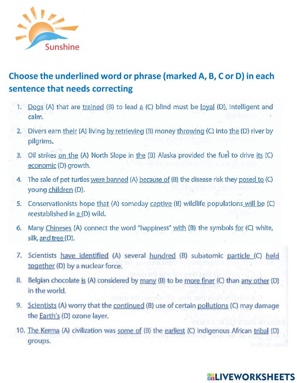 THPT Trắc nghiệm khách quan - error identification worksheet | Live ...