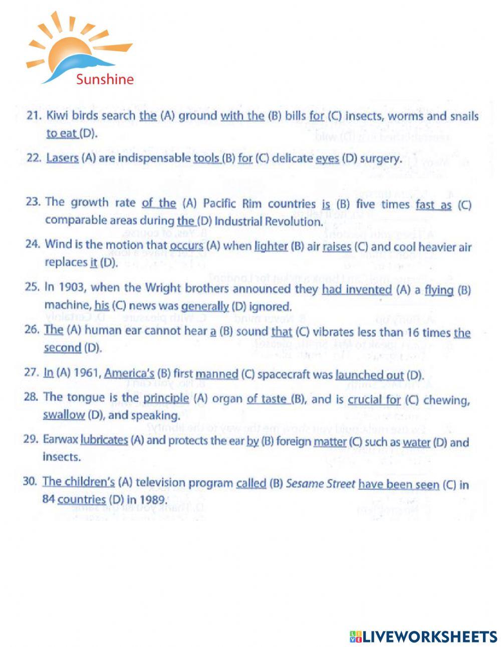 THPT Trắc nghiệm khách quan - error identification worksheet | Live ...