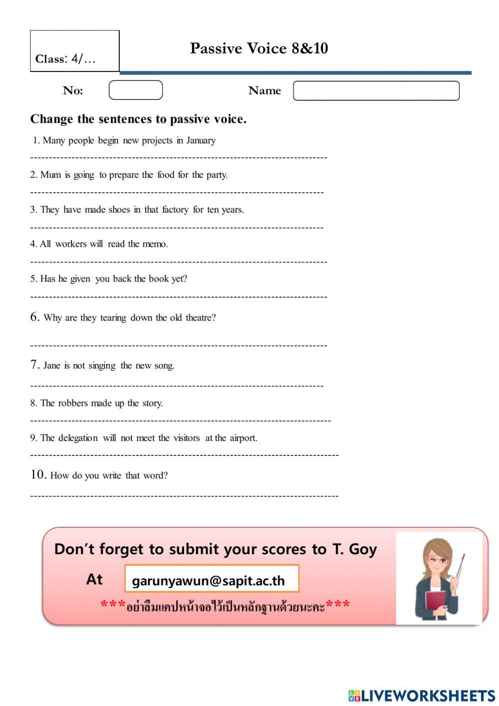 Passive Voice 8-10 online exercise for | Live Worksheets