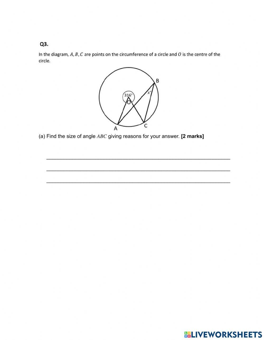 Angles in Circles 3988446 | Mercerile | Live Worksheets