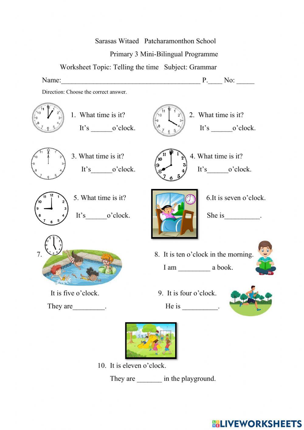 Telling the time online exercise for 3 | Live Worksheets