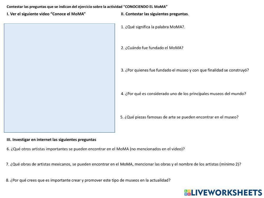Conociendo el MoMA online exercise for | Live Worksheets
