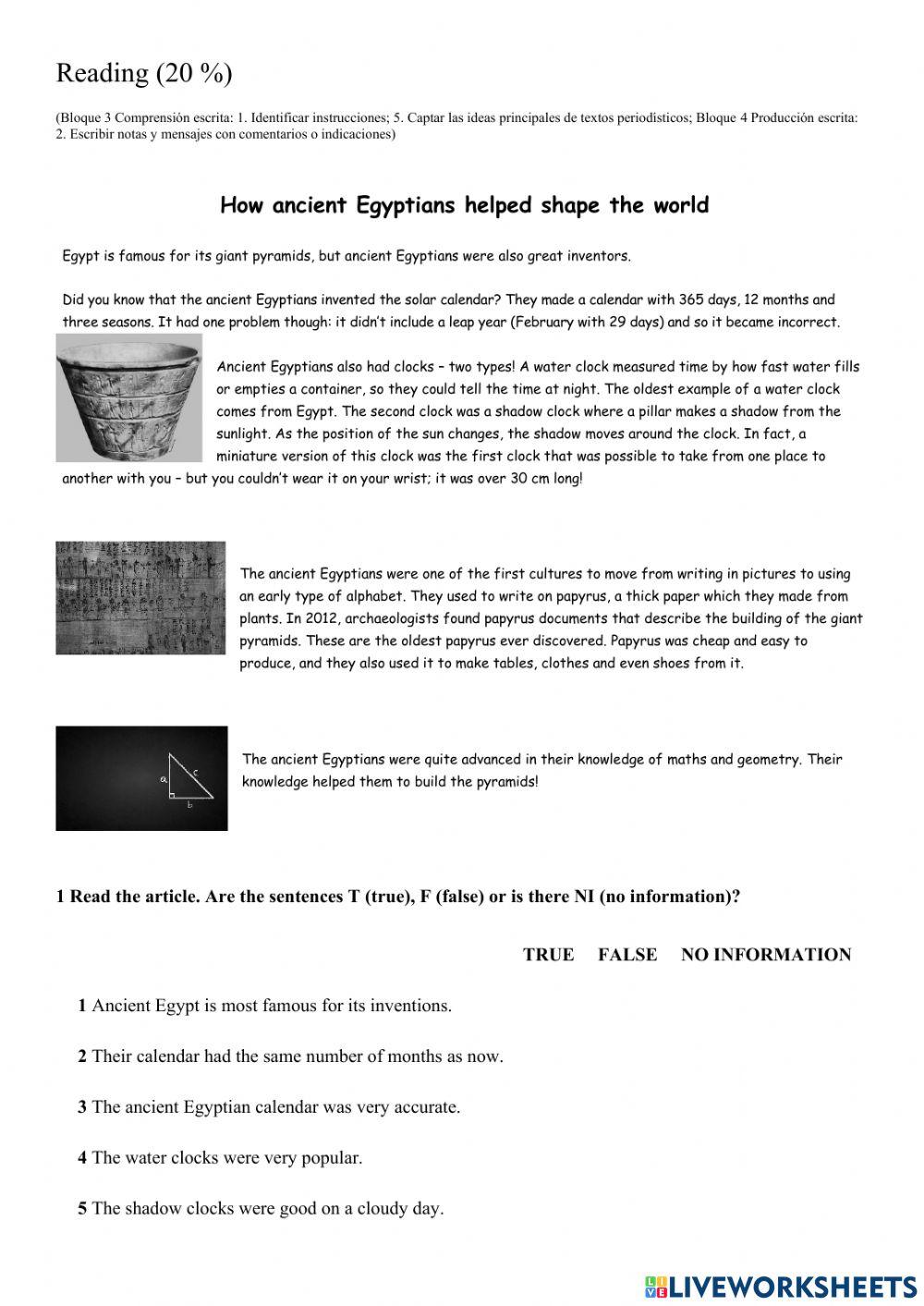 Egyptians interactive worksheet | Live Worksheets