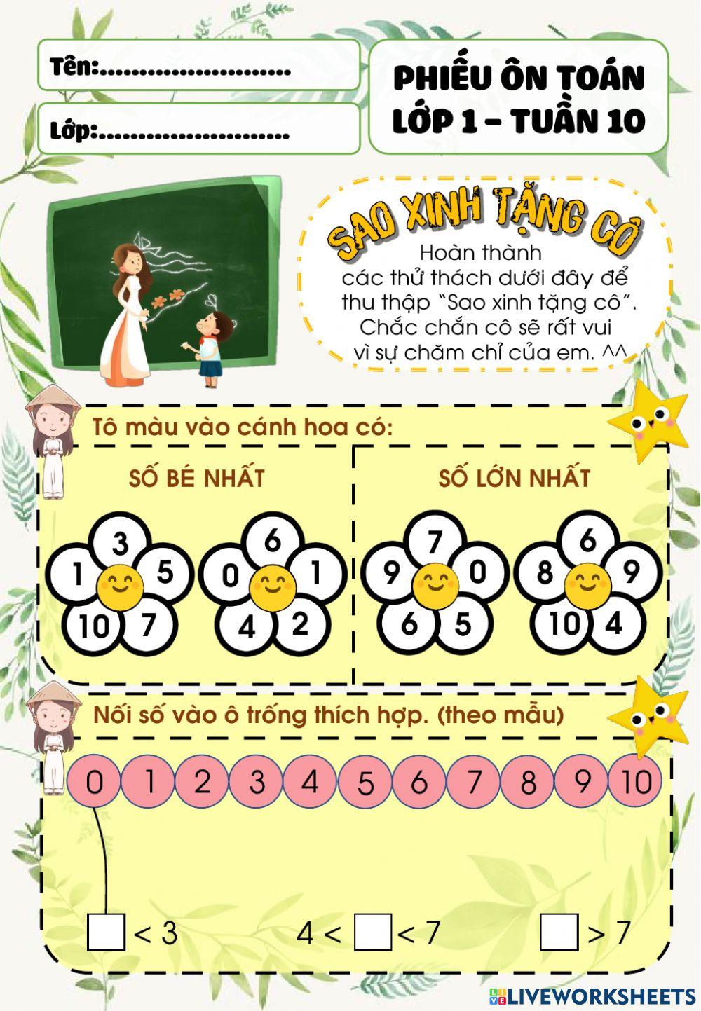 Toán - Tuần 10 activity | Live Worksheets