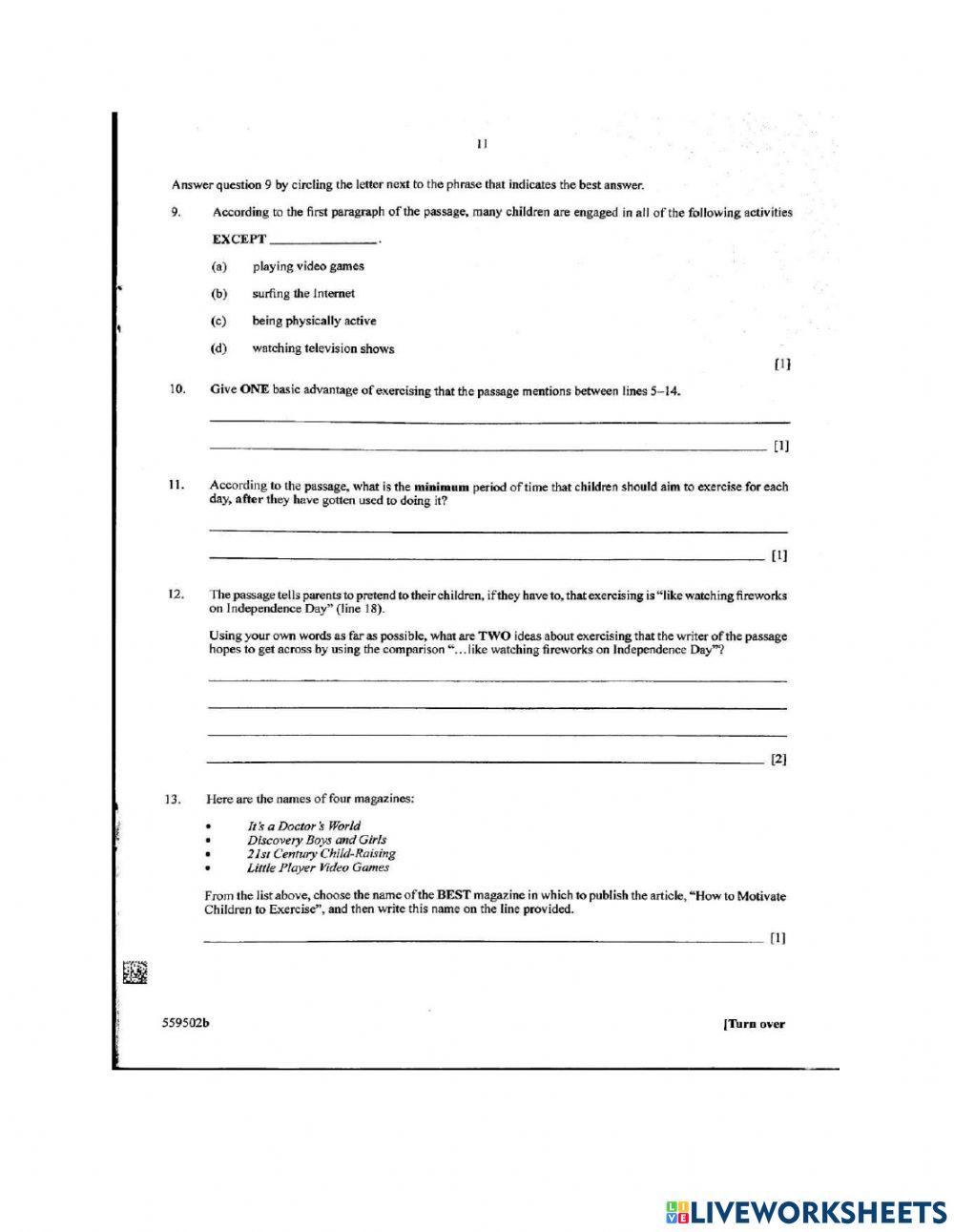 BJC Reading Comprehension online exercise for | Live Worksheets