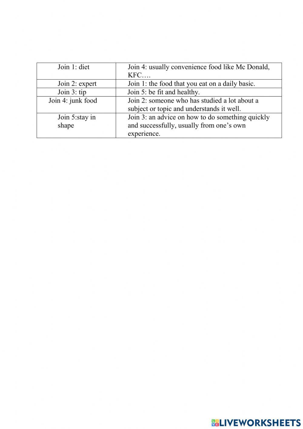 Matching- vocab worksheet | Live Worksheets