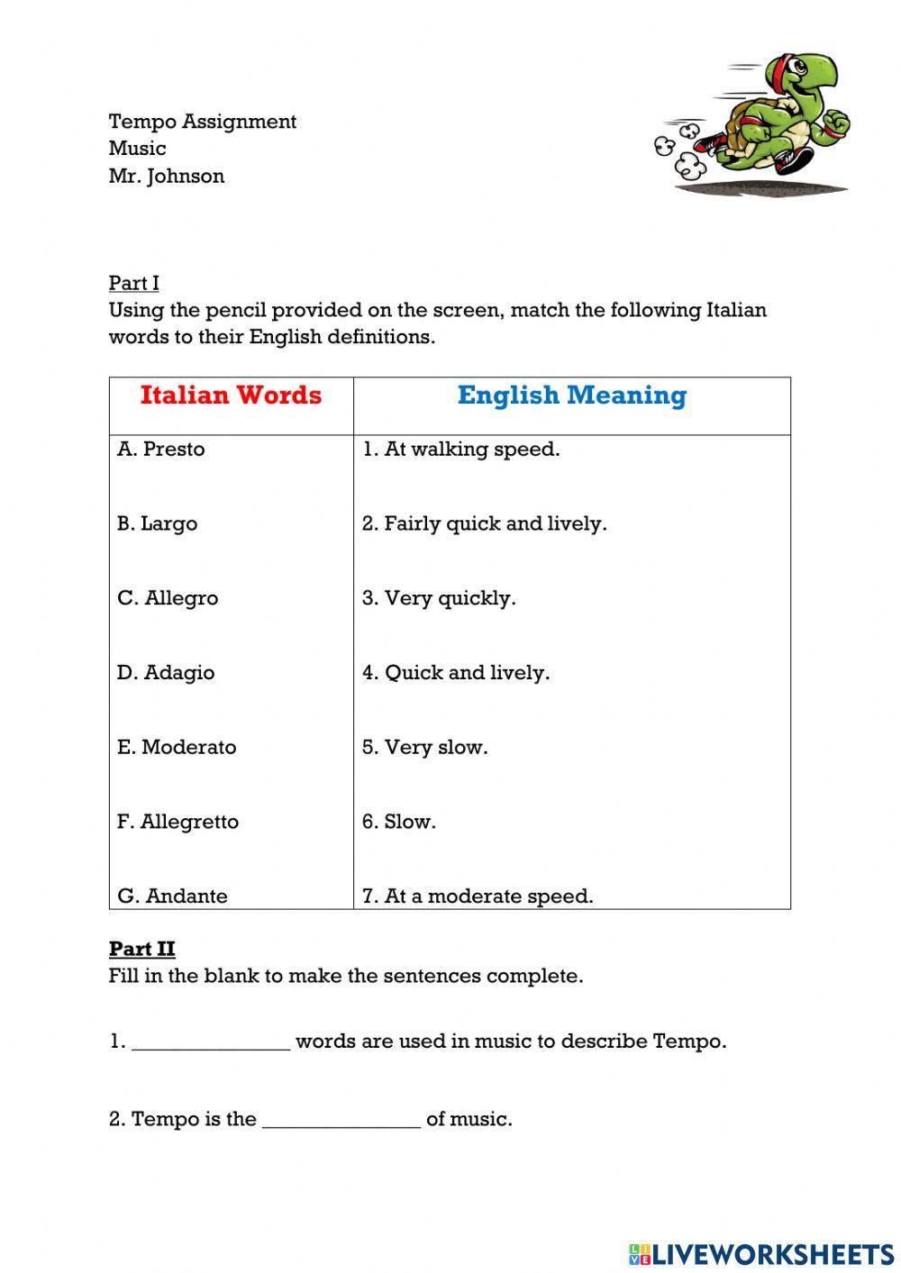Tempo Assignment worksheet | Live Worksheets