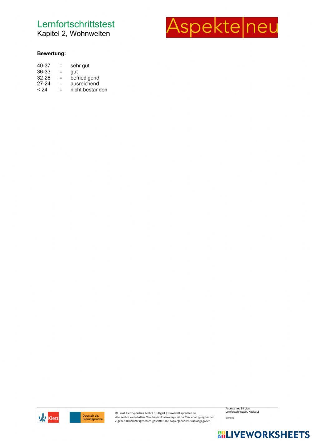 Aspekte neu B1 Plus Test Kapitel 2 online exercise for | Live Worksheets