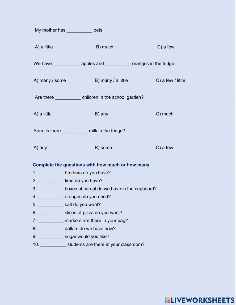 Examen comparativos, superlativos, how much, how many, adverbs of frequency, quantifiers online ...
