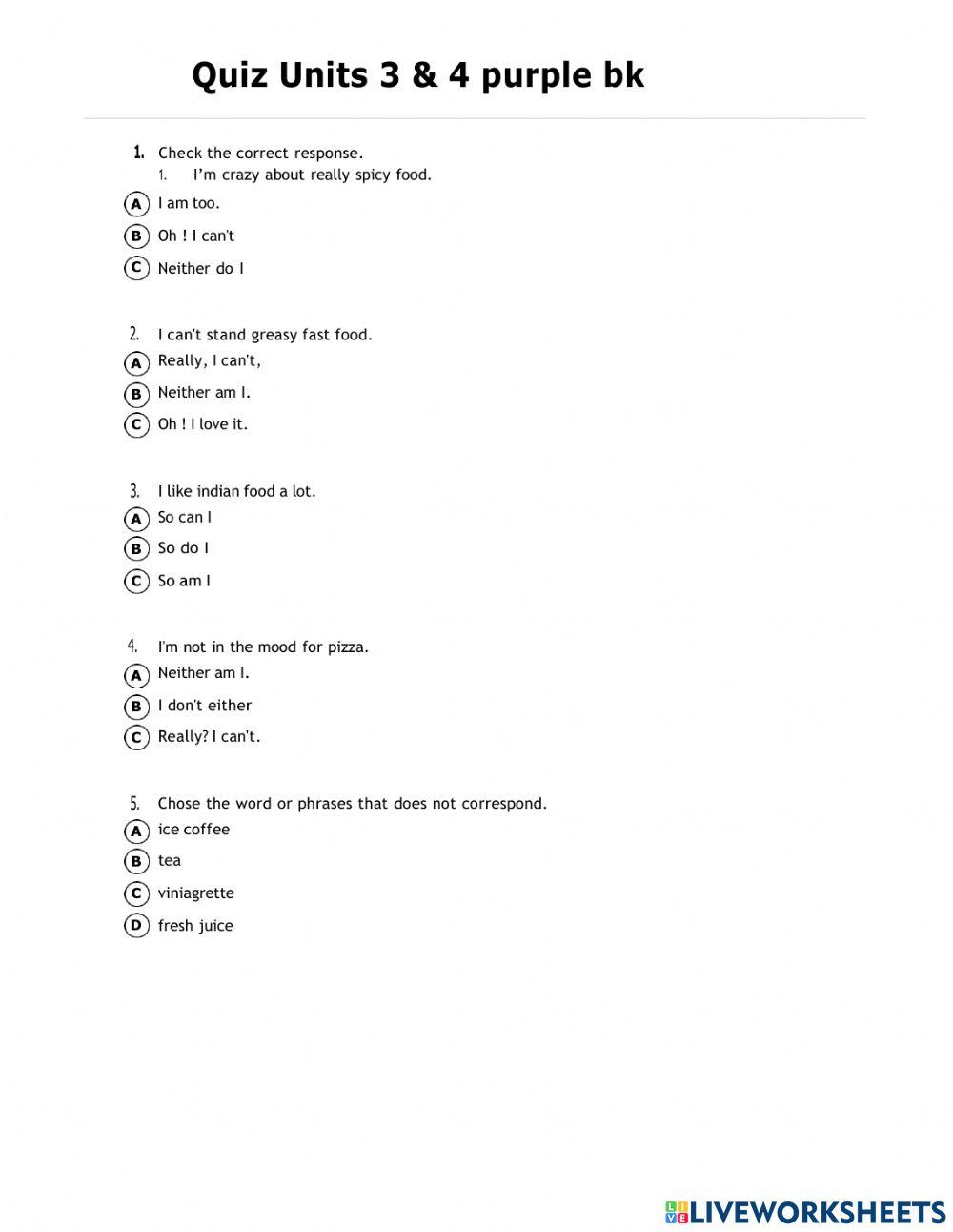 QUIZ UNIT 3& 4 Purple bk online exercise for Grade 3 | Live Worksheets