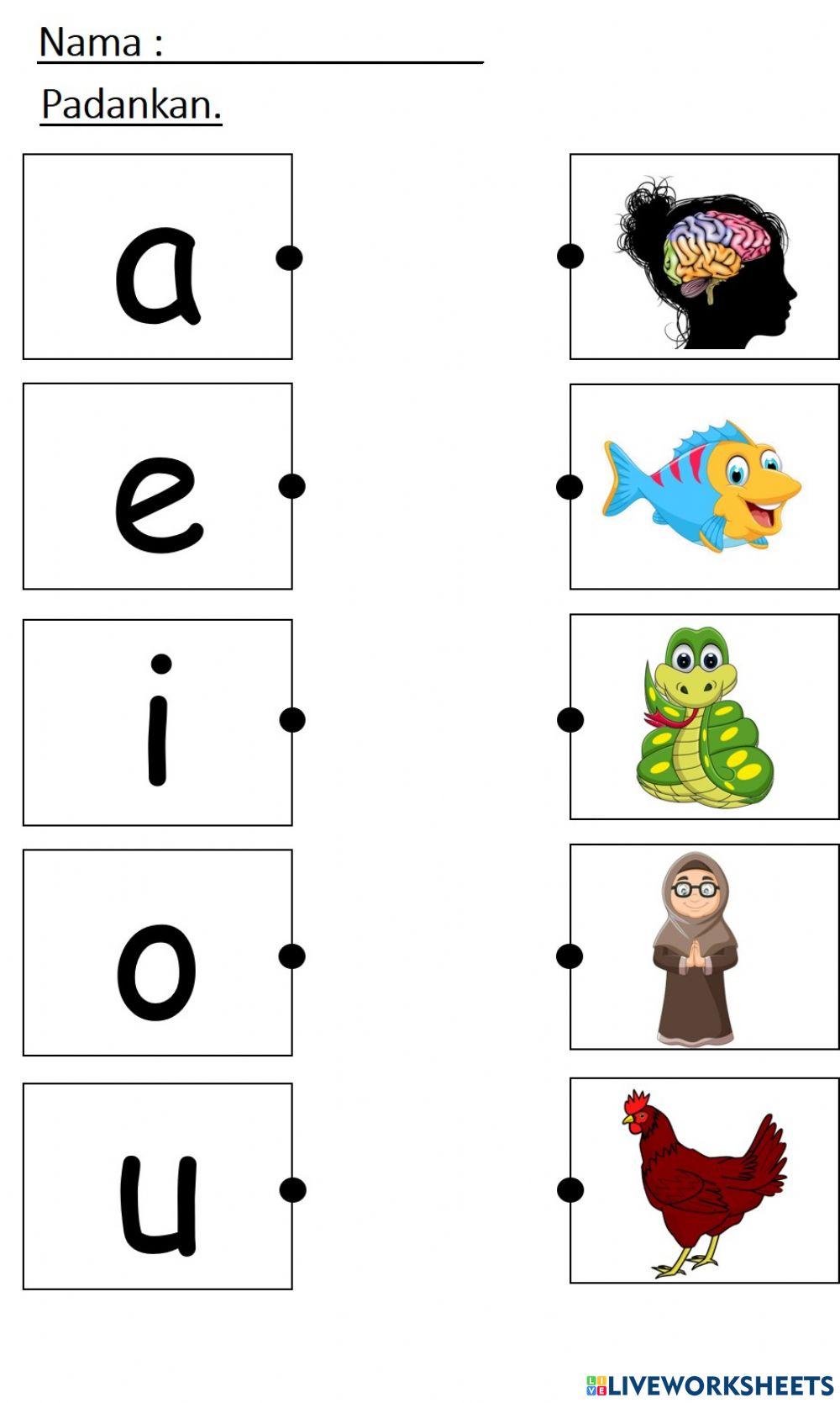 Vokal worksheet for tahap 1 pendidikan khas pra sekolah | Live Worksheets