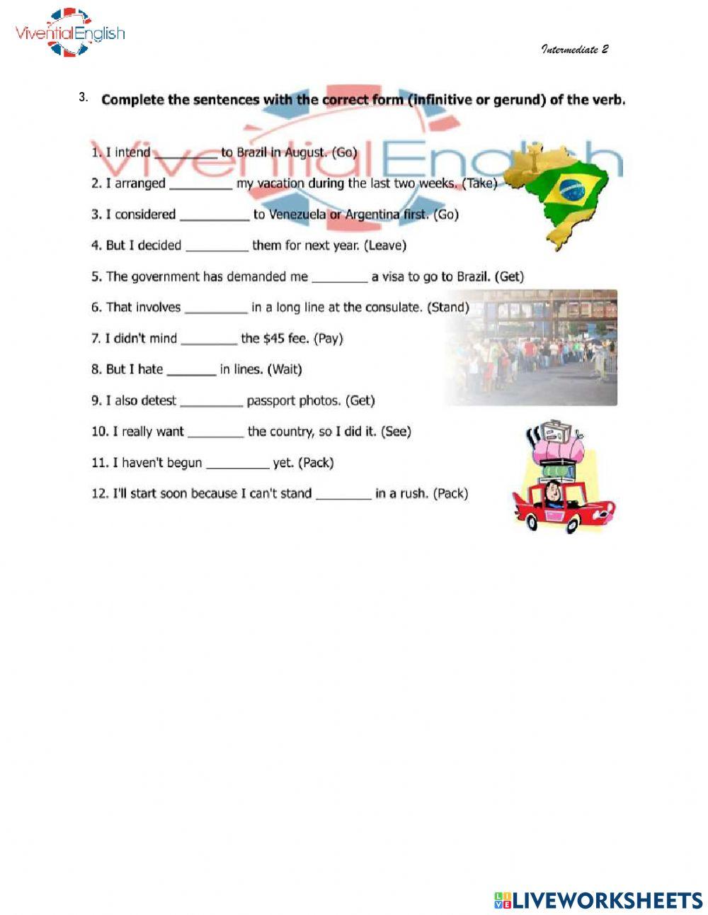 Int2 infinitives worksheet | Live Worksheets