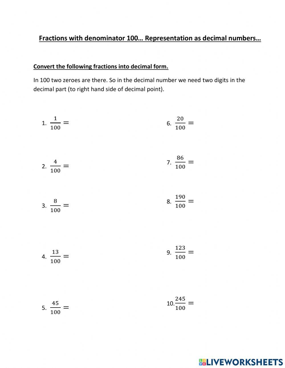 Pdf online worksheet: Decimal | Live Worksheets