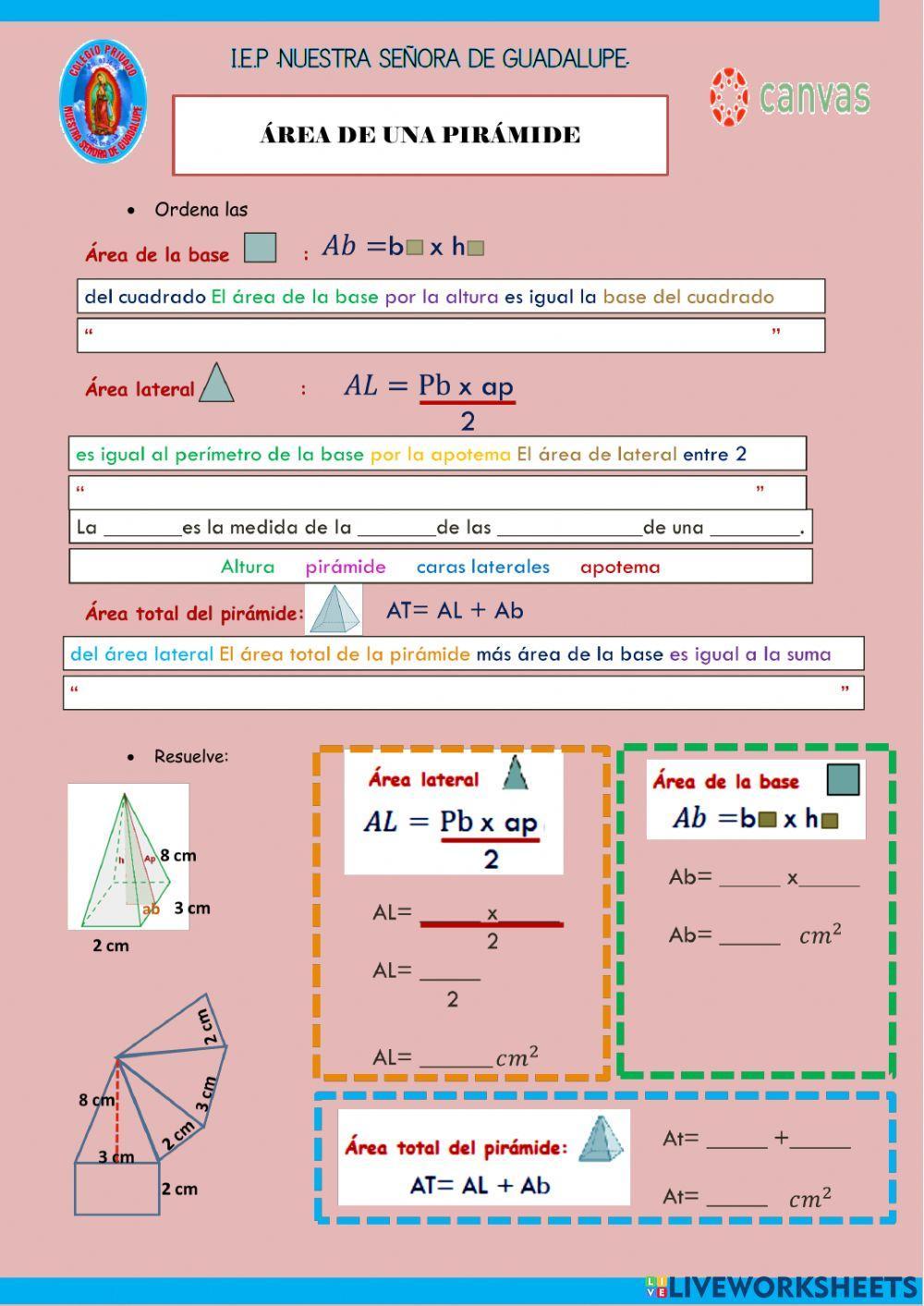 Área de una Pirámide worksheet | Live Worksheets