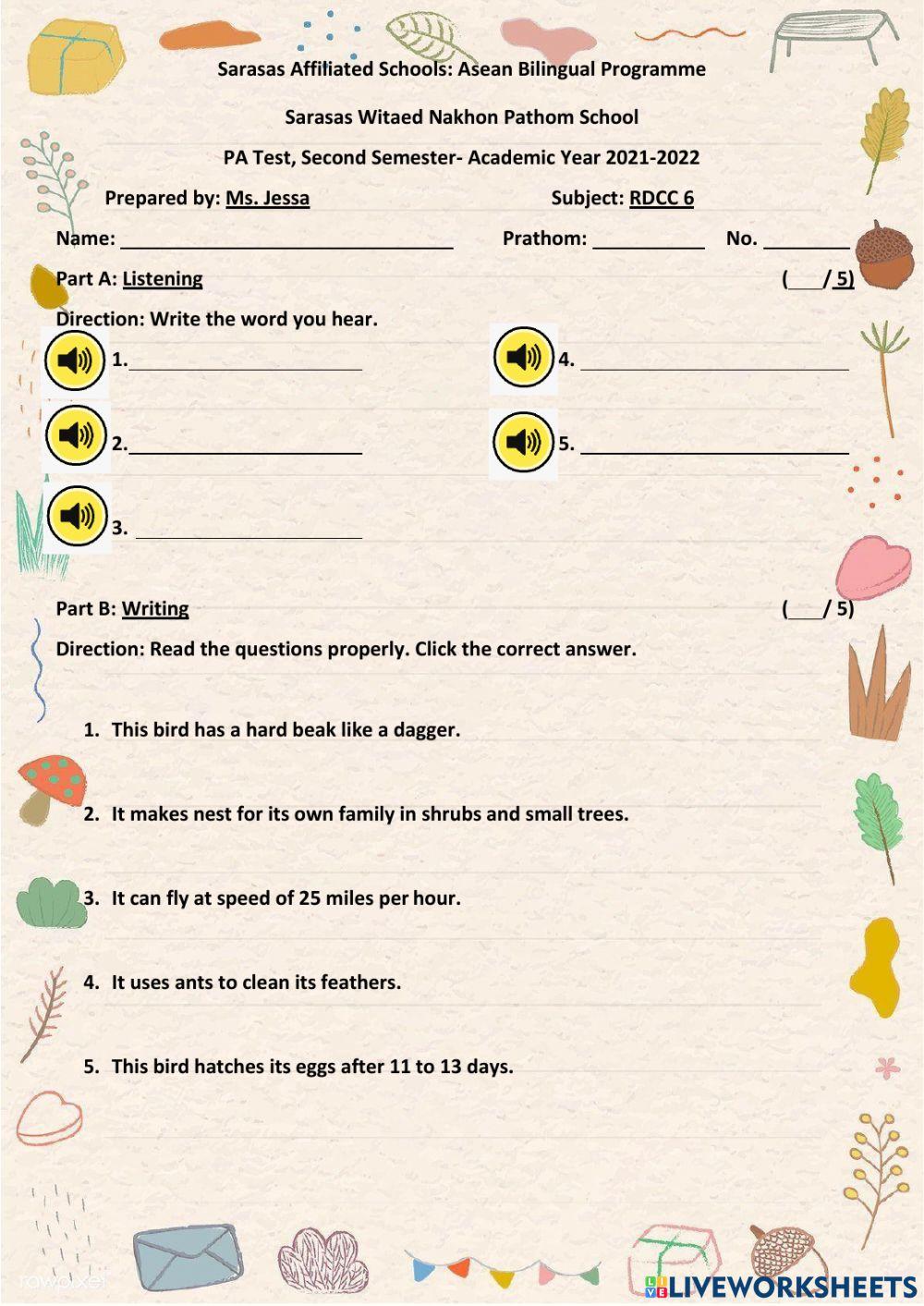 RDCC 6- P.A test Mid-term 2 online exercise for | Live Worksheets