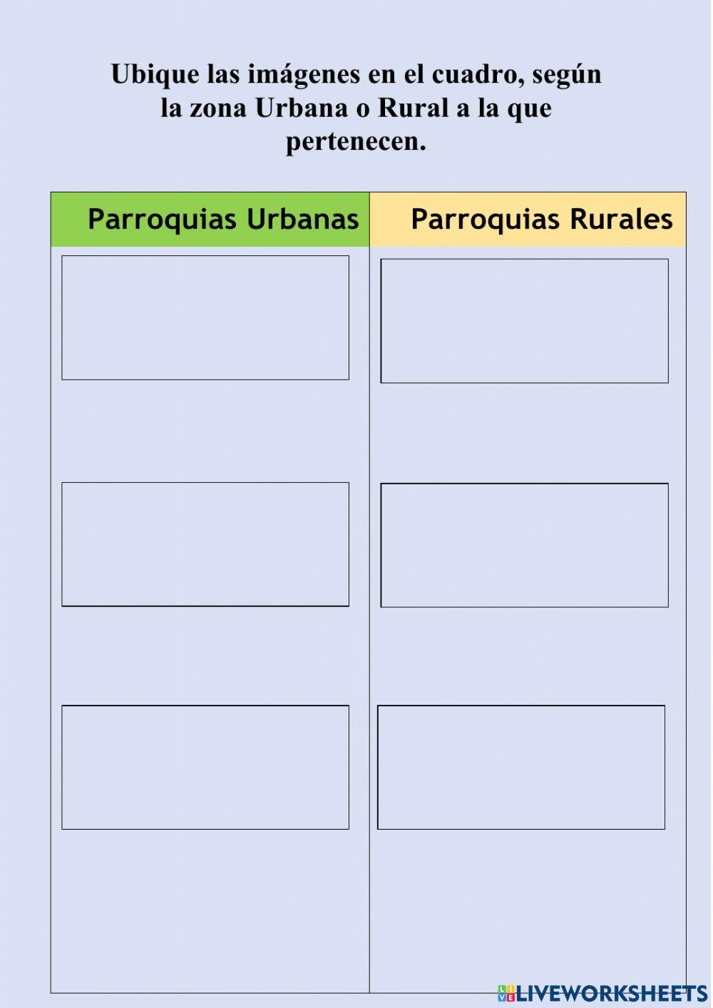 Parroquias Rurales y Urbanas activity | Live Worksheets