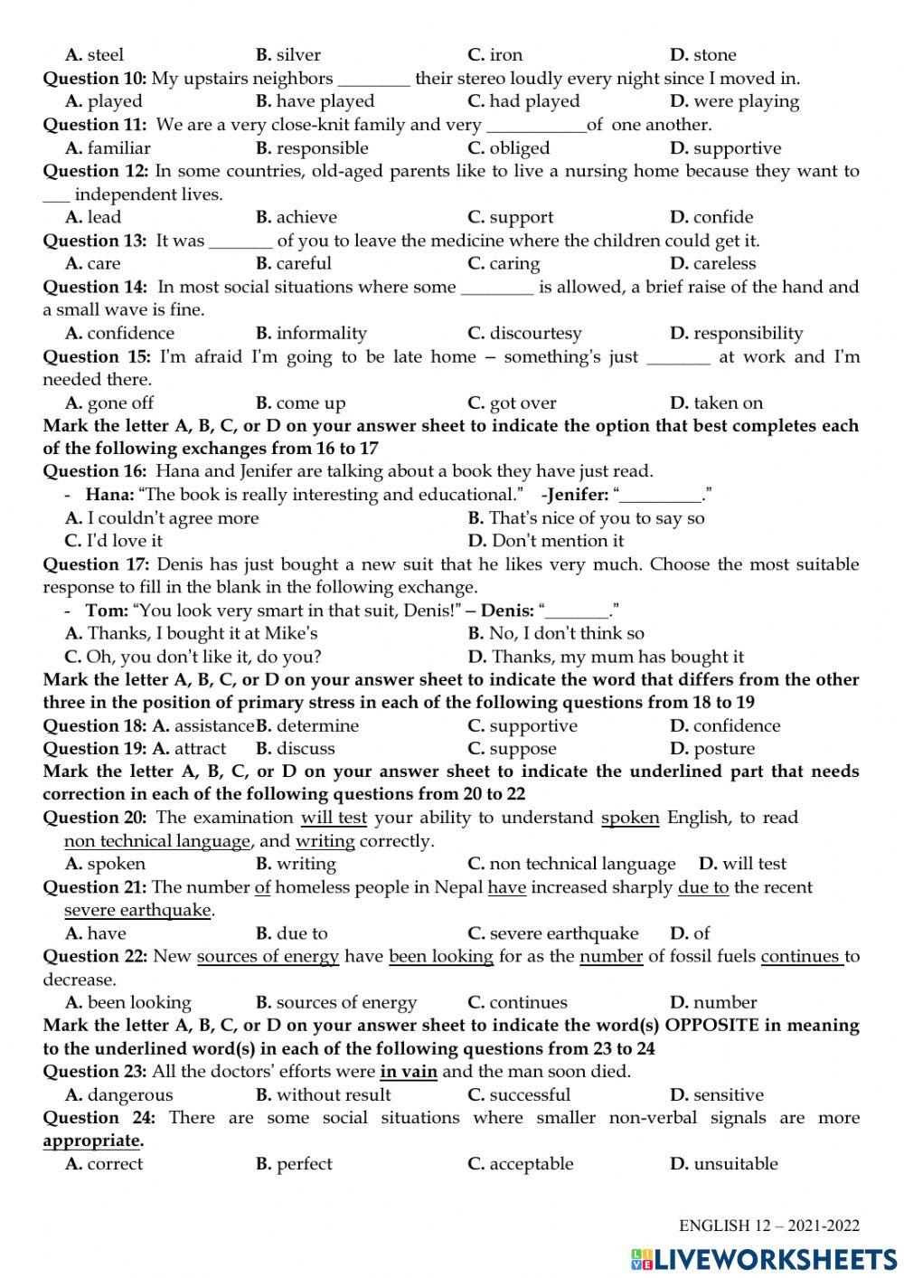 Revision mid term worksheet | Live Worksheets