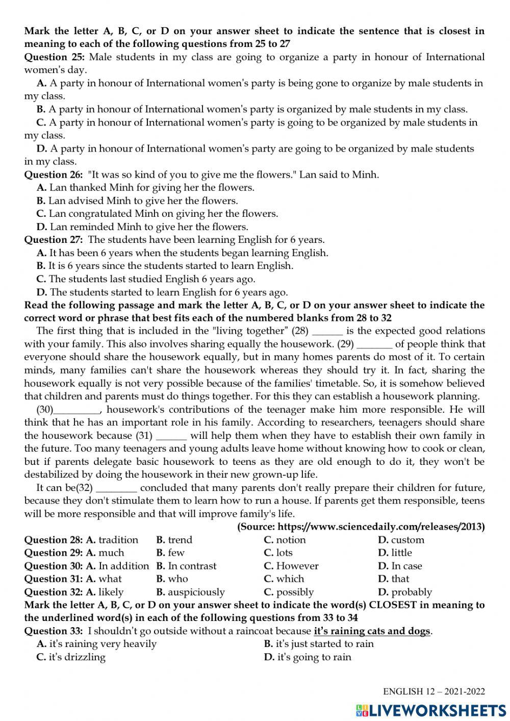 Revision mid term worksheet | Live Worksheets