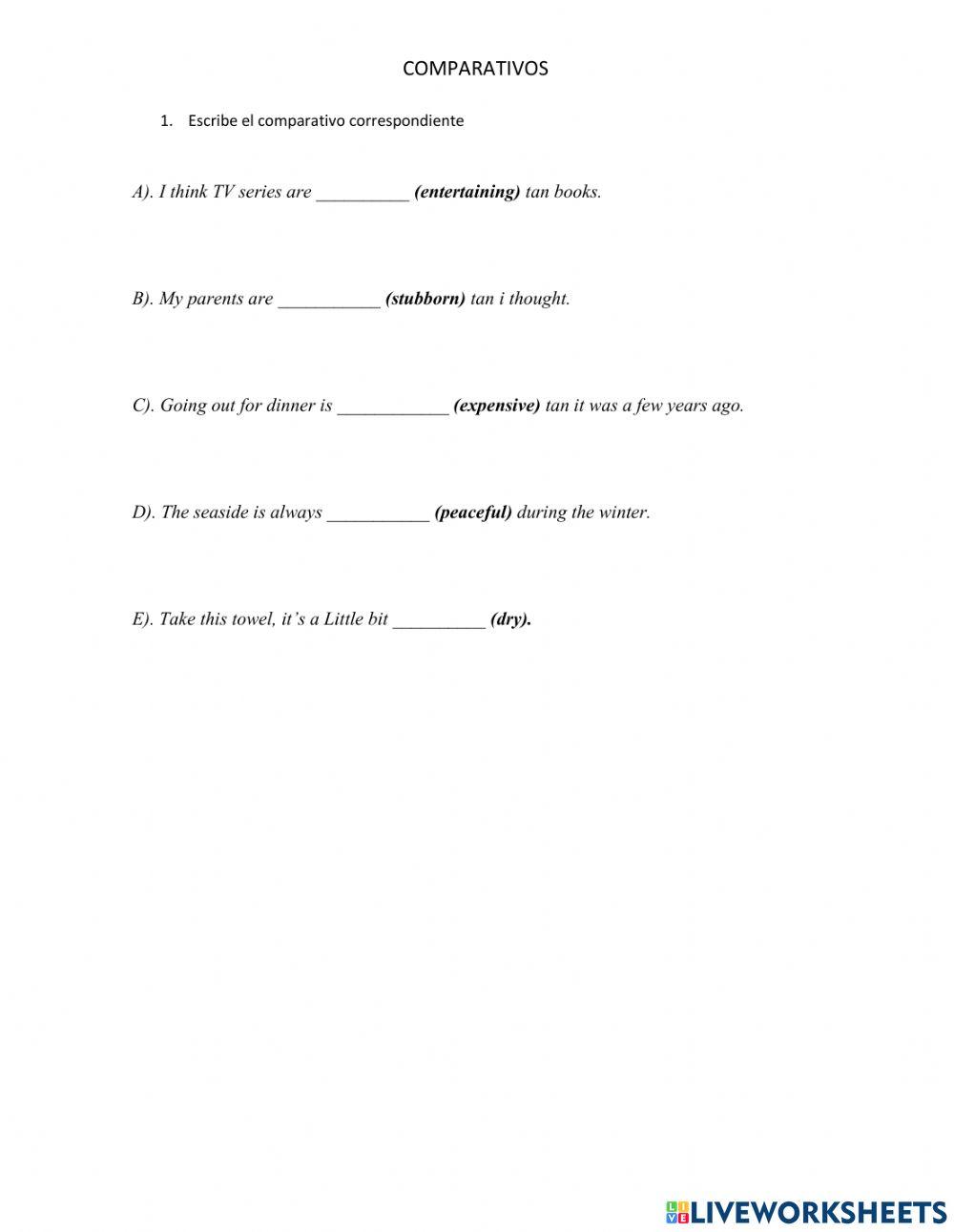 Comparativos worksheet for grade 6 | Live Worksheets