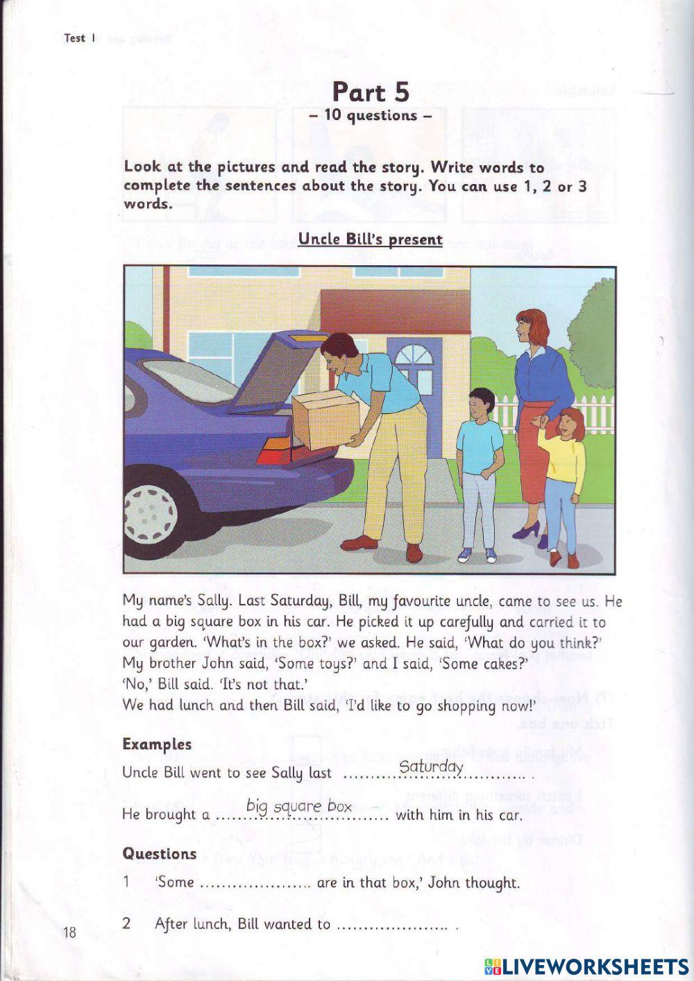 Movers Book 3 Test 1 - Reading and writing part 2 online exercise for ...