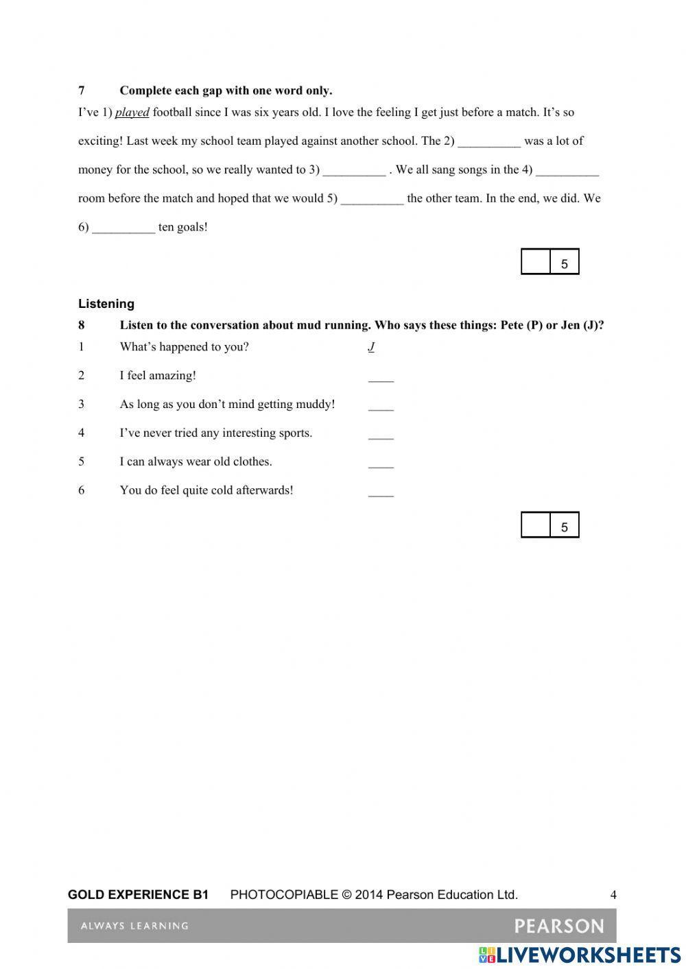 GE TEST 5 online exercise for | Live Worksheets