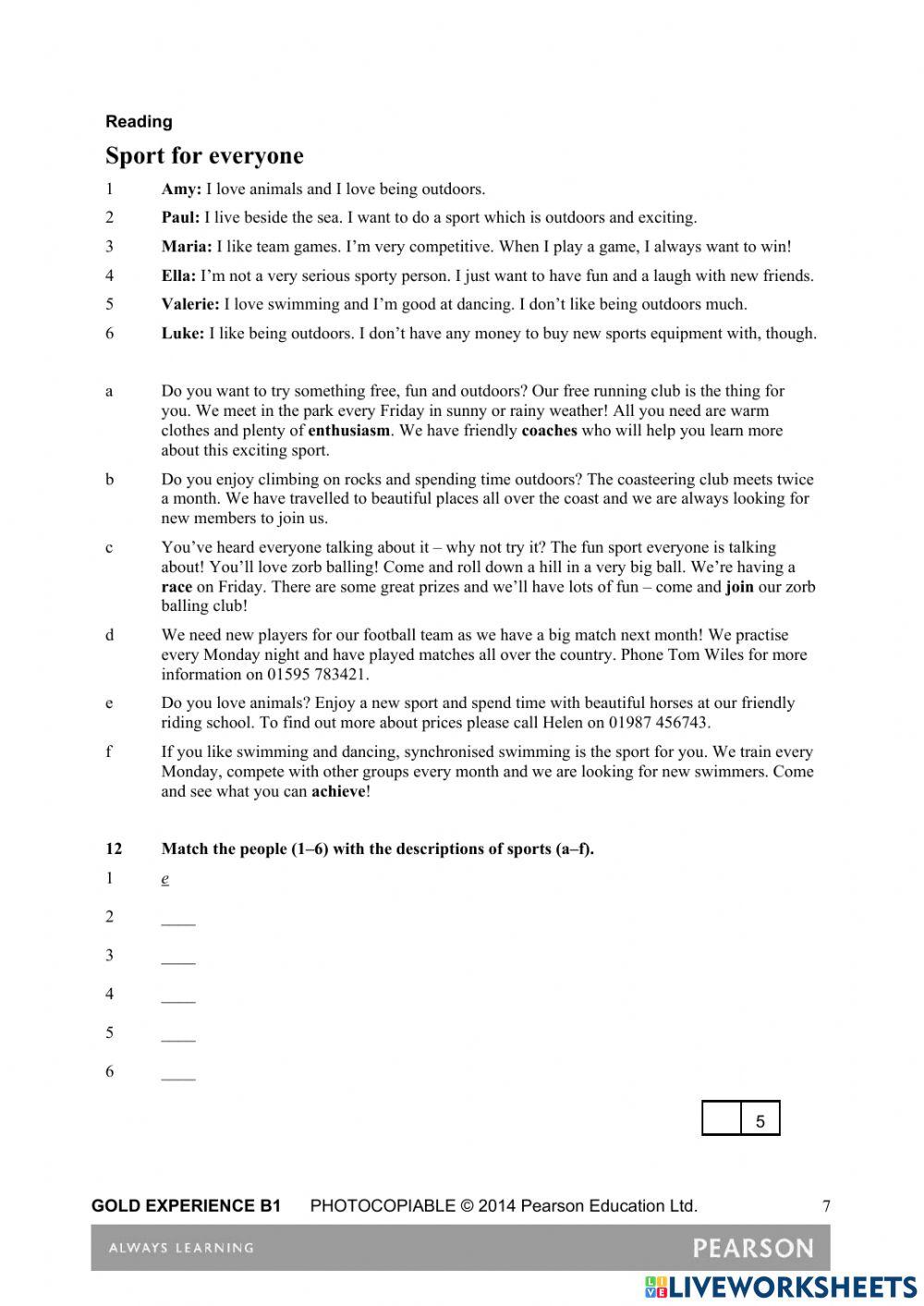 GE TEST 5 online exercise for | Live Worksheets