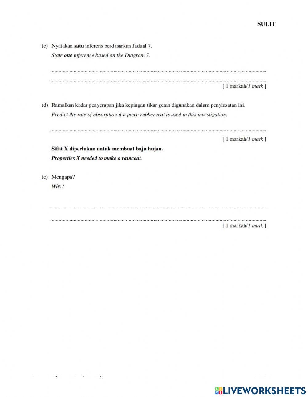 PSS TAHUN 6 SAINS K2 - LINK2 online exercise for | Live Worksheets