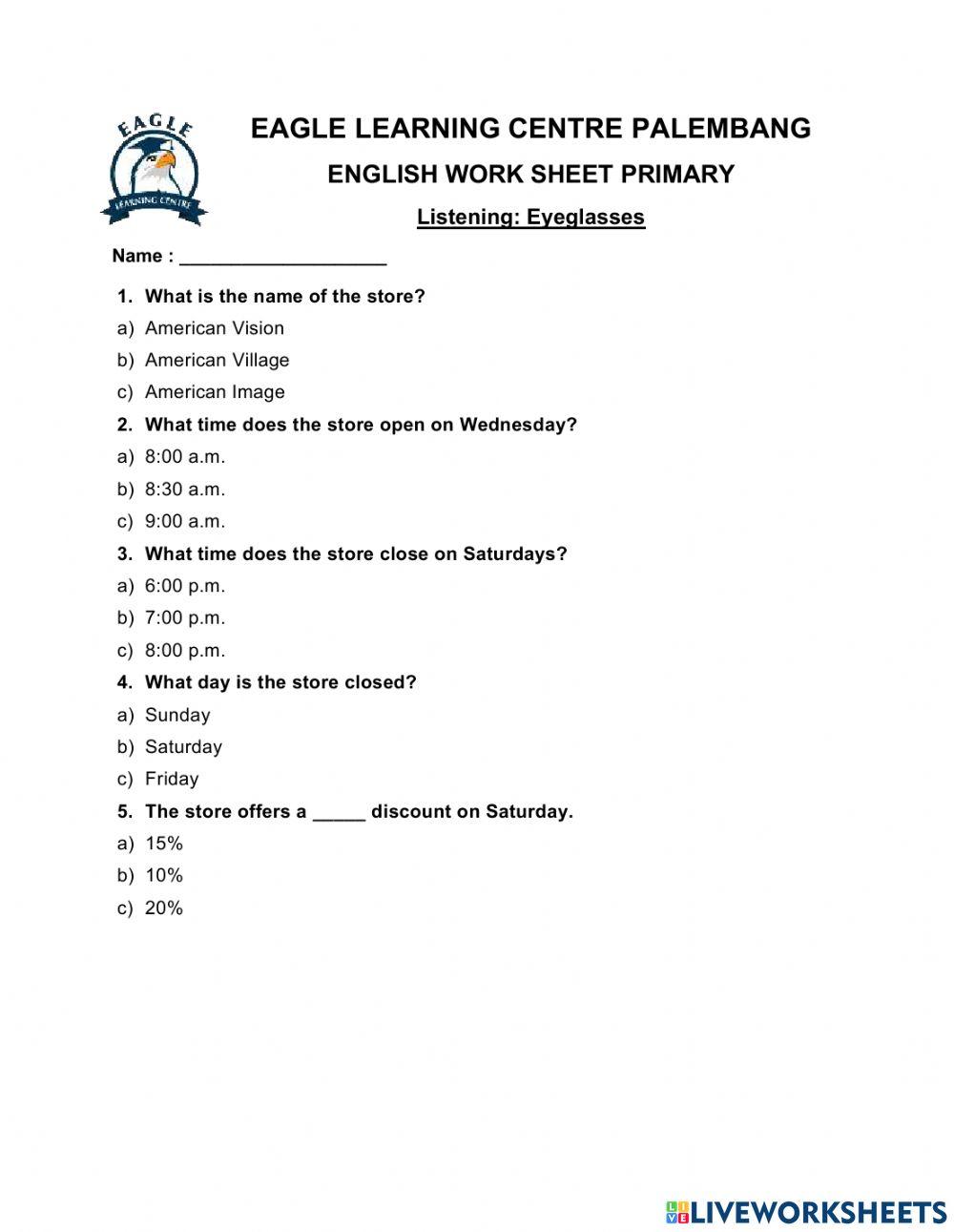 Eyeglasses worksheet | Live Worksheets