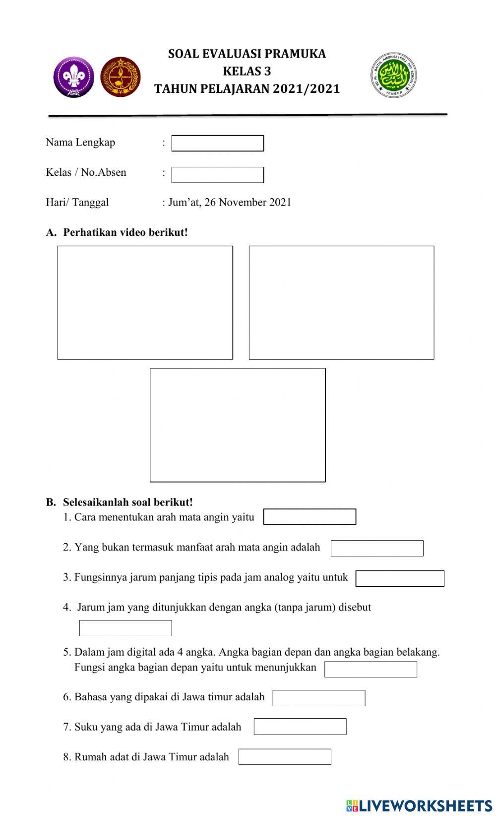 Evaluasi Pramuka worksheet | Live Worksheets