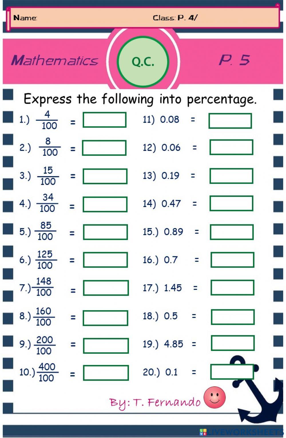 Percentages for P. 5 online exercise for | Live Worksheets