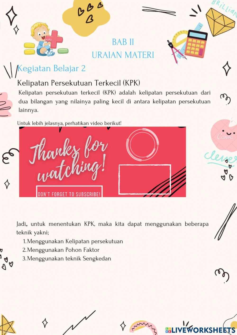 Kelipatan persekutuan terkecil worksheet | Live Worksheets