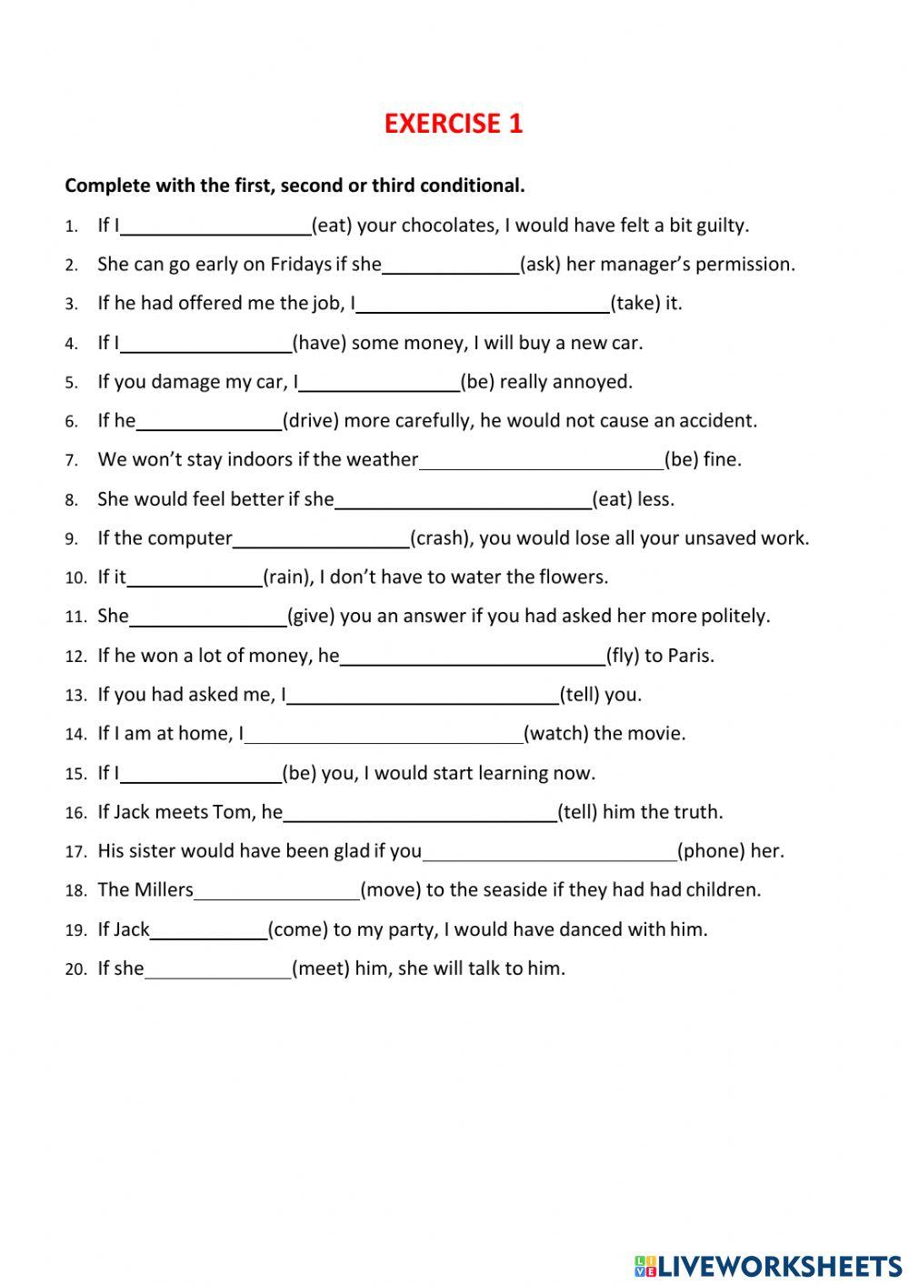 Conditional clause (1) worksheet | Live Worksheets