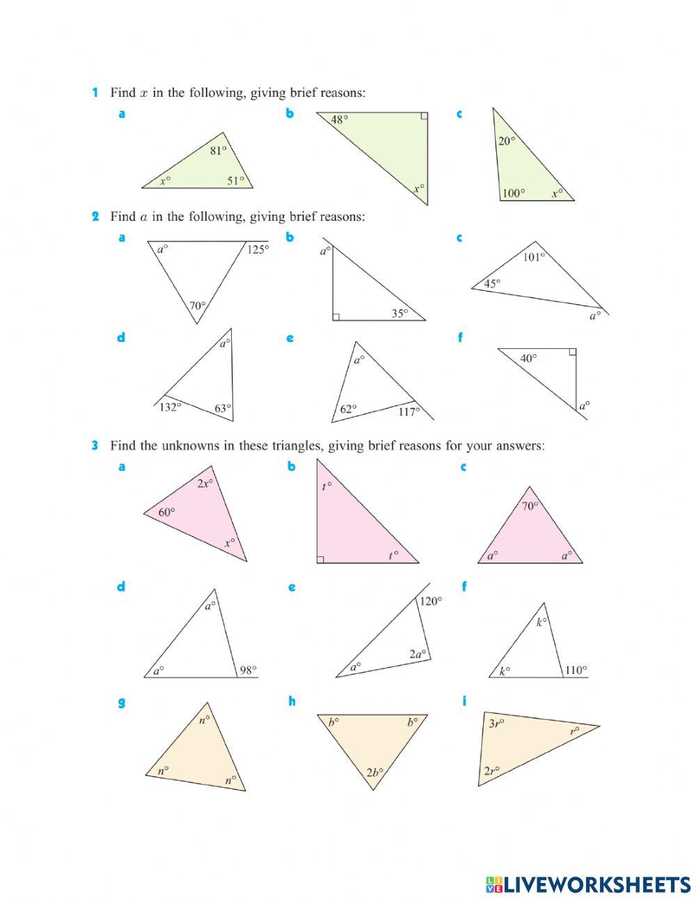 Angles of a triangle online exercise for | Live Worksheets