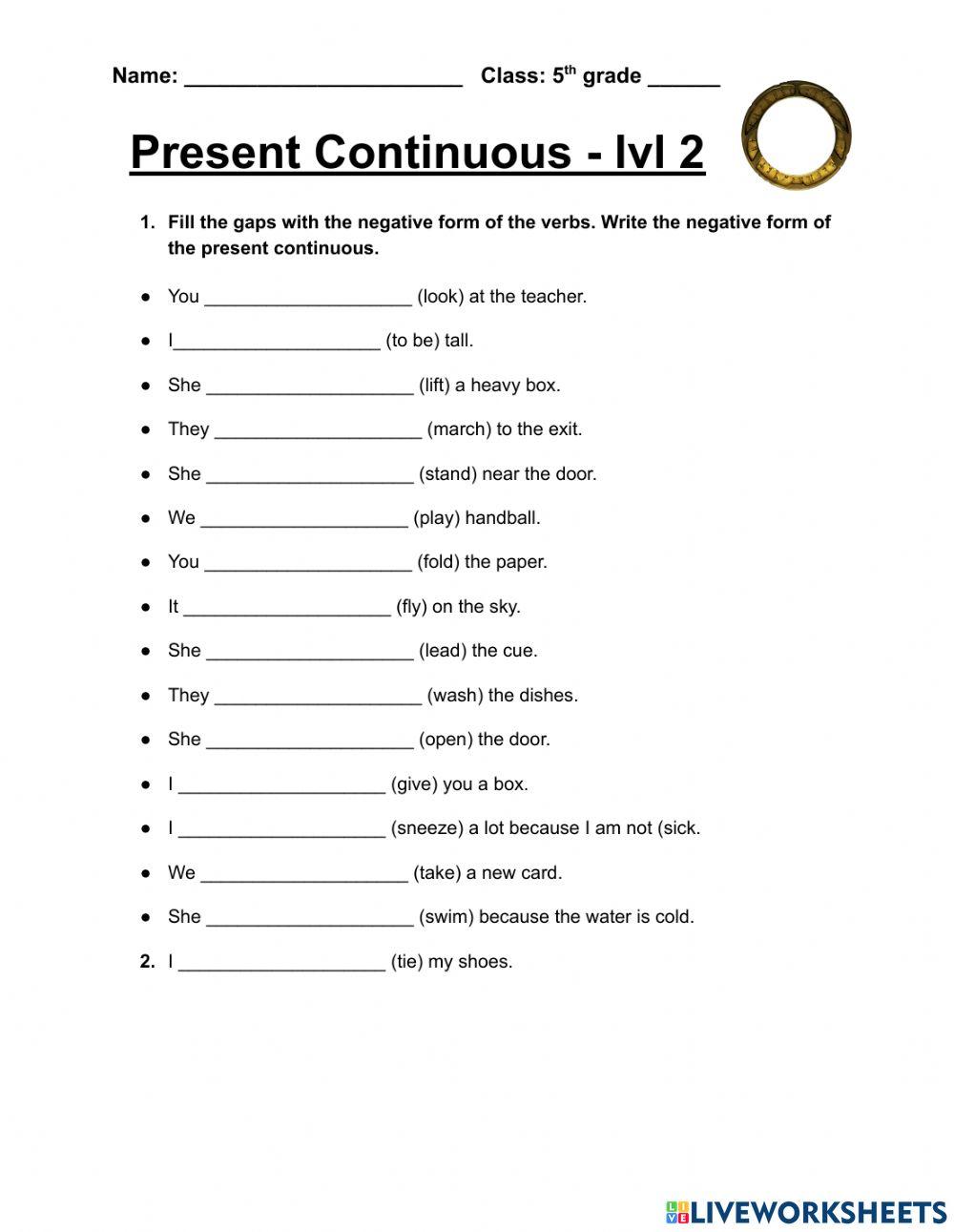 Present Continuous (-) - lvl 2 worksheet | Live Worksheets