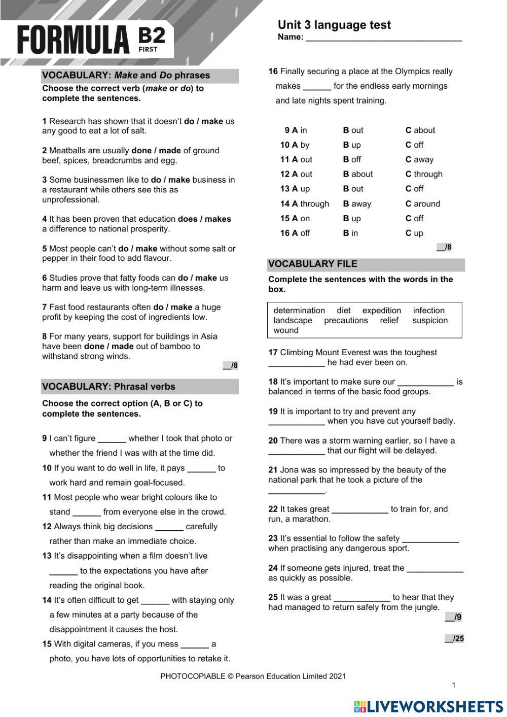 Formula - Unit Test 3 worksheet | Live Worksheets