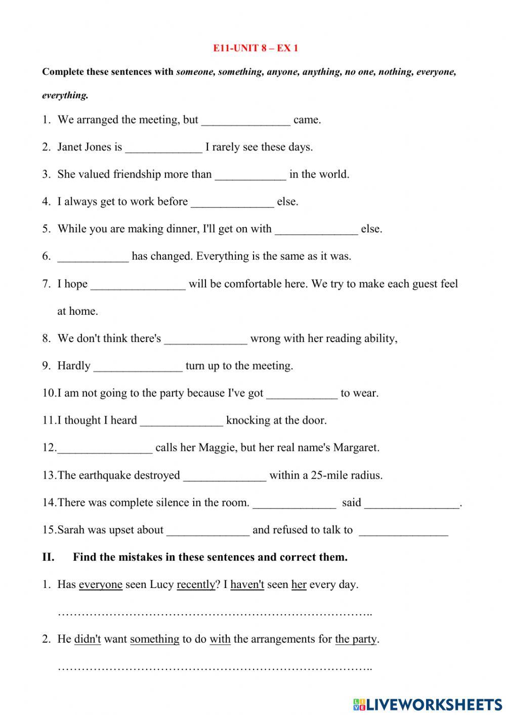 E11- unit 8- ex 1 worksheet | Live Worksheets