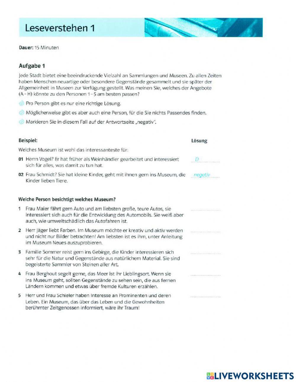 Leseverstehen online pdf worksheet | Live Worksheets