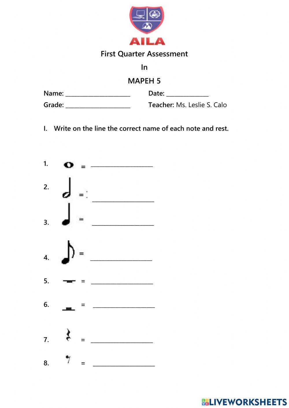 MAPEH 5 online exercise for | Live Worksheets