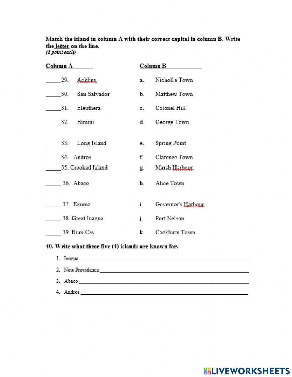 Islands & Capit… | Free Interactive Worksheets | 1682026