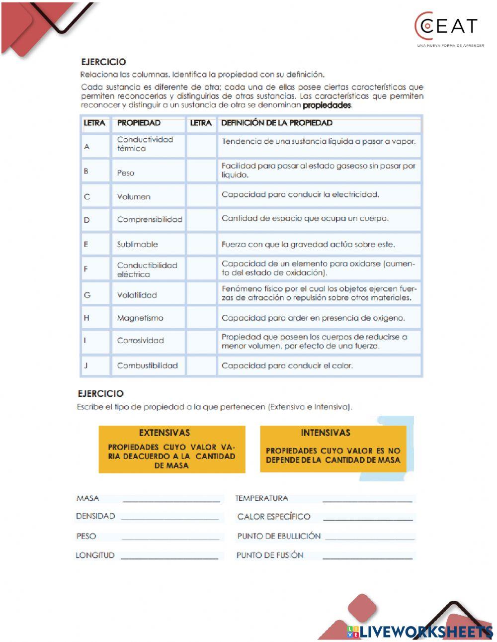 Propiedades cuantitativas worksheet | Live Worksheets