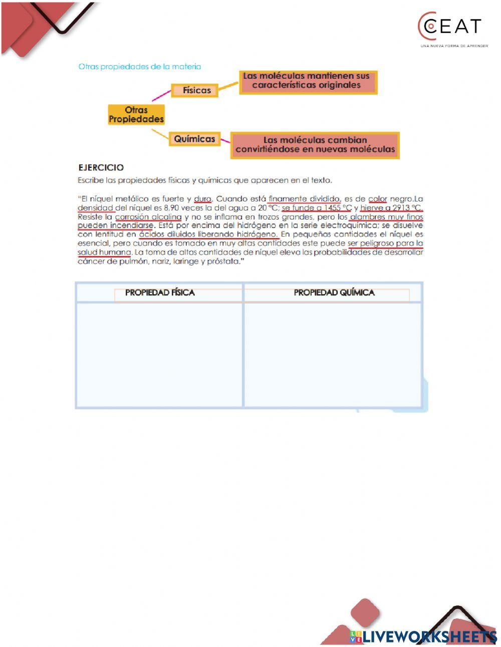 Propiedades cuantitativas worksheet | Live Worksheets
