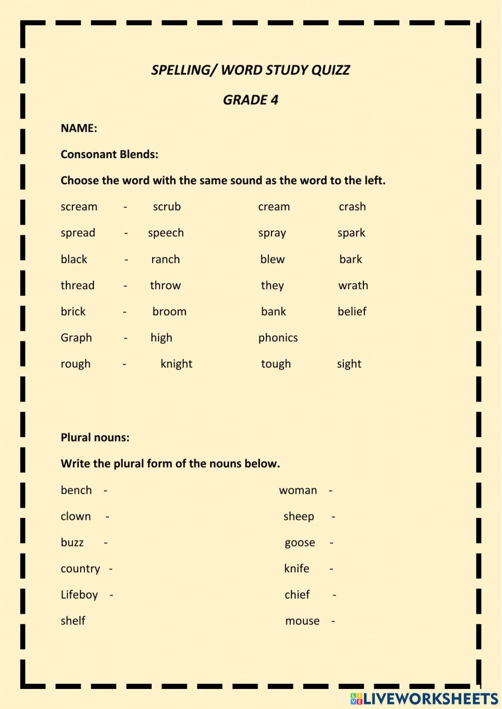 SPELLING WORD STUDY QUIZZ 21 online exercise for | Live Worksheets