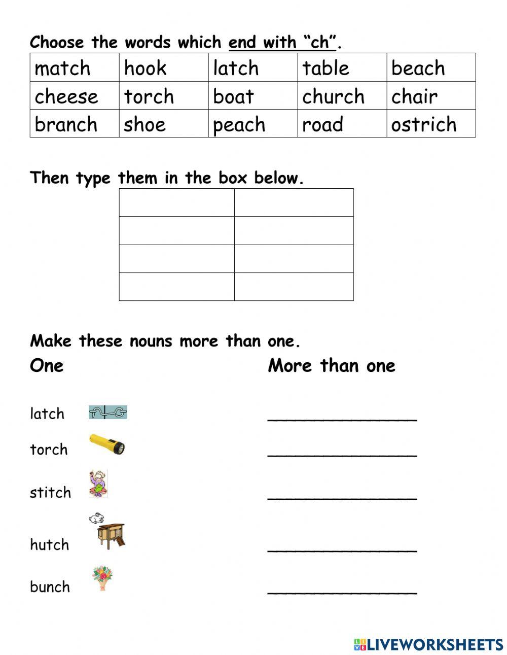 Nouns ending with ch worksheet | Live Worksheets