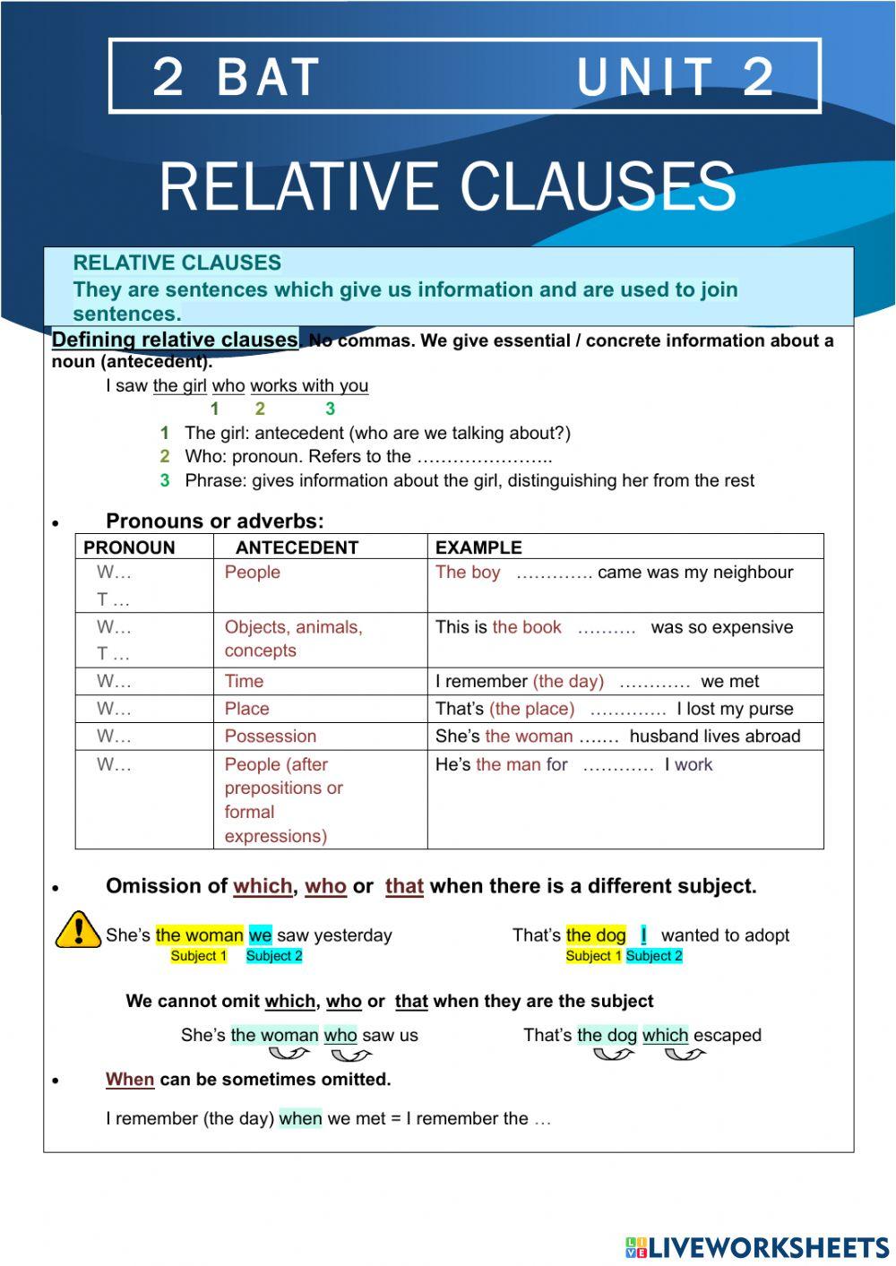 Relative clauses | Free Interactive Worksheets | 1682620